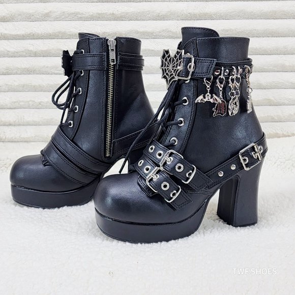 Demonia | Shoes | Gothika Coffin Web Buckle Charm Platform Ankle Boots ...